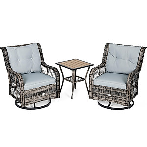 YITAHOME 3-Piece Patio Outdoor Swivel Glider Rocker Wicker Bistro Rocking Furniture Conversation Chairs for Garden, Backyard and Balcony (Gray)