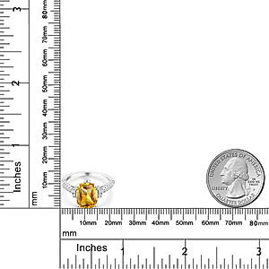 Gem Stone King 925 Sterling Silver Yellow Citrine and White Created Sapphire Ring For Women (3.25 Cttw, Cushion 10X8MM, Gemstone Birthstone, Available In Size 5, 6, 7, 8, 9)