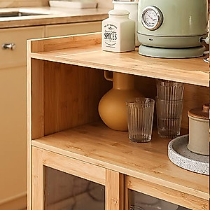 ZHUMUJIAJU Sideboard Buffet Cabinet, Modern Buffet Sideboard with Storage, Console Server Table with Doors & Shelf, Bamboo Coffee Bar Cabinet for Dinning Room