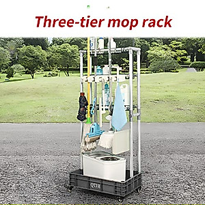 QTJH storage shelf broom mop holder hold your cleaning supplies janitorial cart Steel Organizer Wire Rack