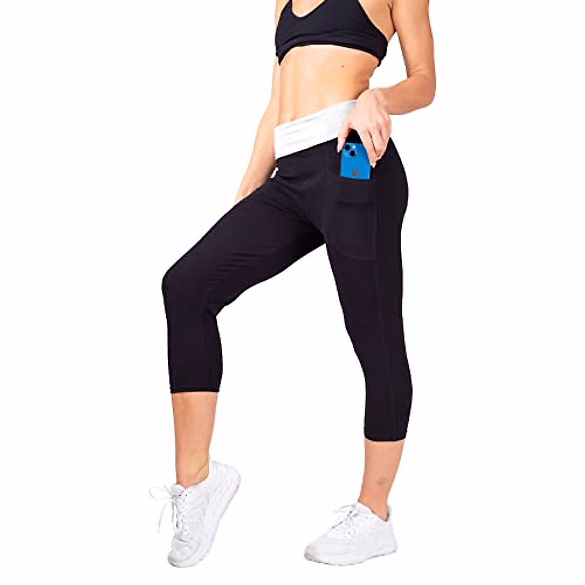 Blis Workout Leggings for Women Fold Over Maternity Leggings Yoga Pants for Women Capri Length 3 Packs Available Black/White Small