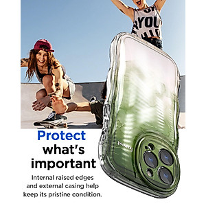 AICase iPhone 14 Pro Max Case Curly Wave Frame Cute Design with Full Camera Lens Protection,Aesthetic Kawaii Slim TPU Bumper Luxury Plated Shockproof Protective Transparent for Women Girls Men