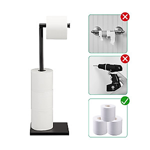 Free Standing Bathroom Toilet Paper Holder Stand with Reserve, Stainless Steel Pedestal Tissue Roll Holder, Black DECLUTTR