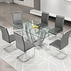 67" Rectangular Glass Dining Table - Tempered Glass Kitchen Table - Big Modern Glass Dining Room Table for 6-8 Person,Modern Clear Dining Glass Top Thick 0.39" for Living Room & Kitchen