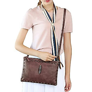 LETEULO Wallets for Women Genuine Leather Card Organizer Dip Dye Coin Purse Ladies Ultrathin Wallets (Coffee) AND Womens Crossbody Bag Vintage Shoulder Bag Leather Clutch Handbags Purse (Coffee, L)