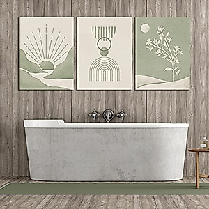 Minimalist Boho Wall Art Set of 3, Abstract Wall Art Mid-Century Modern Art Print, Sage Green Neutral Geometric Canvas Artwork Posters for Living Room, Bedroom, Bathroom, Gallery, Boho Room Decor 12"x16", Framed