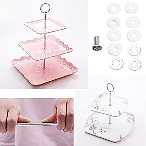 1Set 3 Tier Heavy Duty Metal Cake Stand Handle Fruit Dessert Cupcake Plate Stand Centre Handle Fitttings Round Hardware Rod Holder with Stylus(Silver)