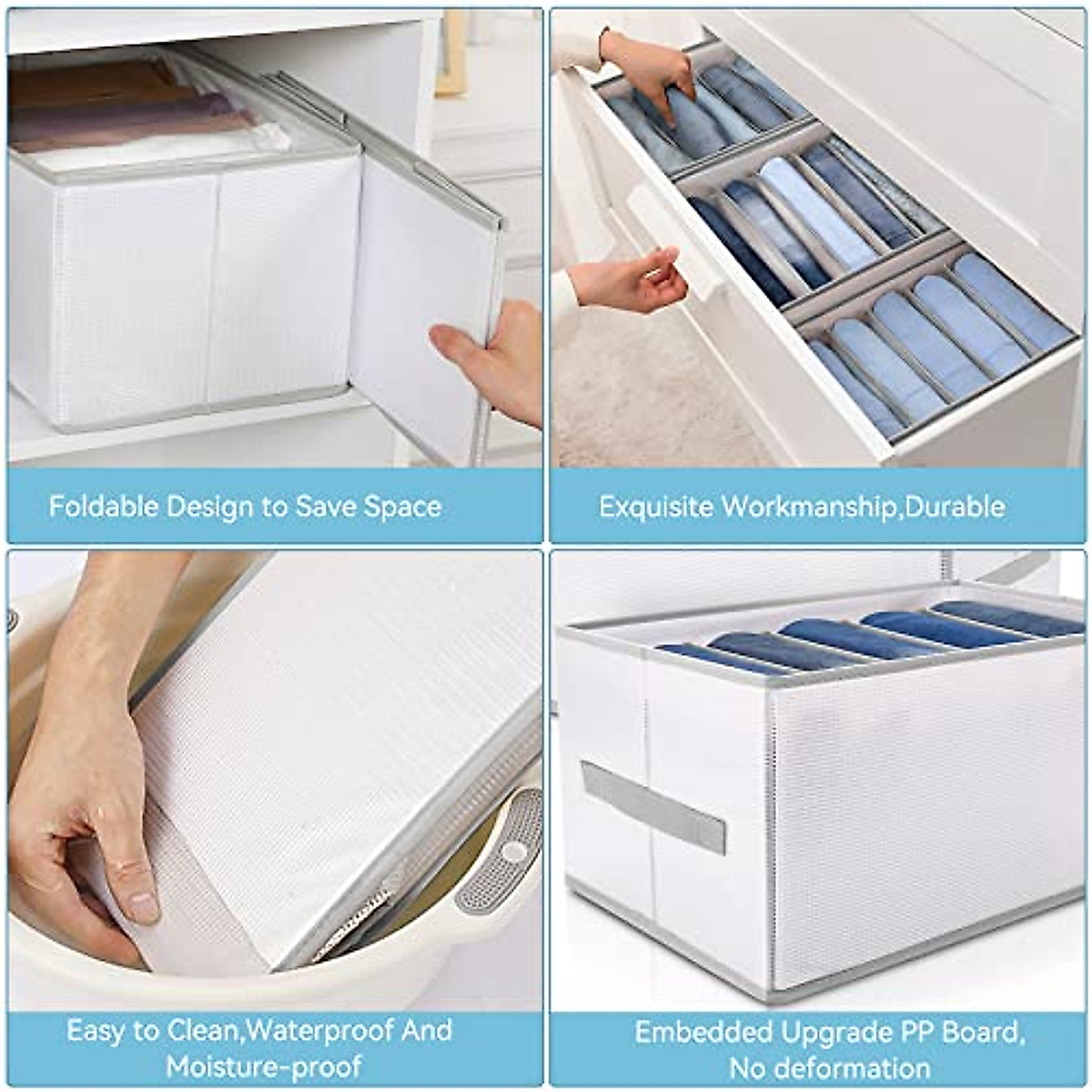 2 Pack Wardrobe Clothes Organizer, 5-7 Grids Clothes Organizer with Support Plate, Foldable Washable Clothing Drawer Organizer and Clothes Storage Box for Jeans, Thin Coat, Suit Pants, Pajamas