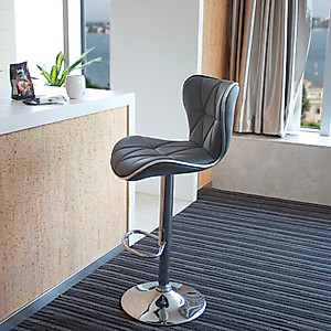 Leopard Shell Back Adjustable Swivel Bar Stools, PU Leather Padded with Back, Set of 2, Grey