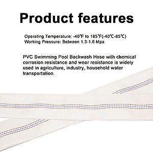 Eoiips 3 Inch x 65.6 Feet Length Swimming Pool Backwash Hose, PVC Lay-Flat Garden Hose Water Discharge Hose with Adjustable Hose Clamp for Patio Garden Lawn Irrigation & Swimming Pool