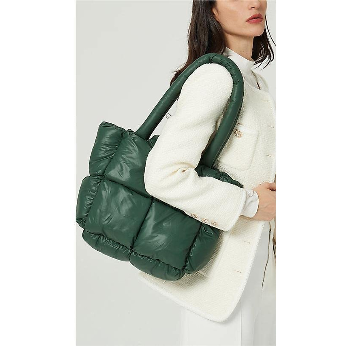 Angryapple Large Puffer Tote Bag,Soft Small Square Filled One Shoulder Portable Women's Bag,Winter Soft Bag (brown)