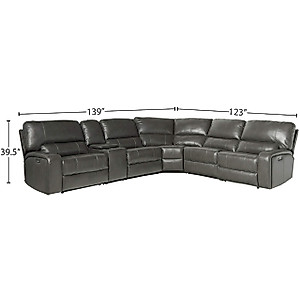 Acme Saul Faux Leather Sectional Sofa with 2 Reclining Seats in Gray