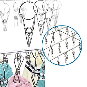 Fayleeko Clothes Drying Rack with 34 Clips, Folding Stainless Steel Drying Hanger, Baby Hangers,Clothes Hangers for Drying Socks,Drying Towels, Diapers, Bras, Baby Clothes,Underwear