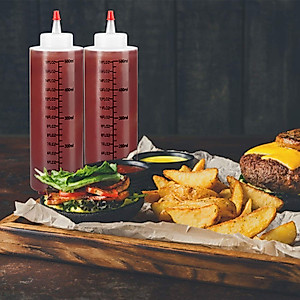 Squeeze Bottles, 8 Pack of 16 oz Condiment Squeeze Bottles, Plastic Squeeze Squirt Bottle with Red Cap - for Ketchup, Sauces, Icing, Cookie Decorating, Crafts, Liquids