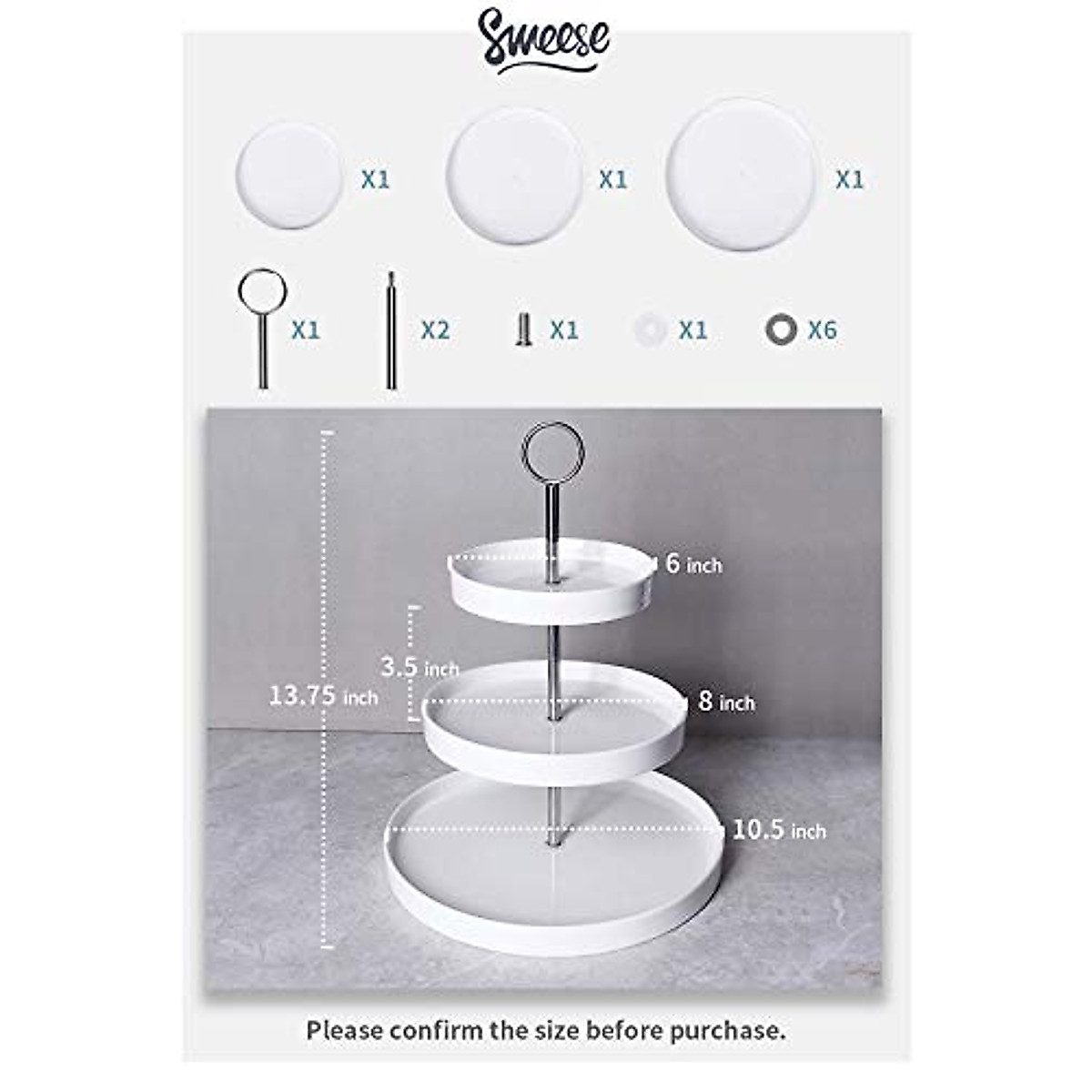 Sweese 734.101 3-Tier Porcelain Cupcake Stand, Tiered Dessert Stand, Cake Stand - White Porcelain Round Plates for Tea Party Wedding Baby Shower Buffet Server