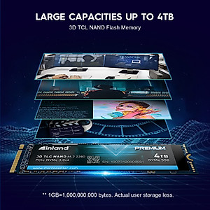 INLAND Premium 4TB NVME PCIe 3.0 x4 M.2 2280 TLC 3D NAND SSD Internal Solid State Drive, Read/Write Speed up to 3400MB/s and 3000MB/s, 6000 TBW
