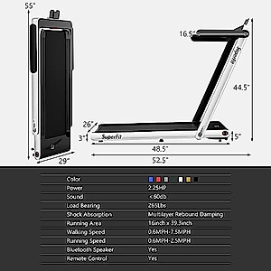 Goplus 2 in 1 Folding Treadmill, 2.25HP Superfit Under Desk Electric Treadmill, Installation-Free with Blue Tooth Speaker, Remote Control, APP Control and LED Display, Walking Jogging for Home Office