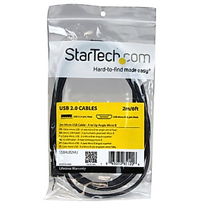 StarTech.com 2m Micro USB Cable Cord - A to Up Angle Micro B - Up Angled Micro USB Cable - 1x USB A (M), 1x USB Micro B (M) - Black (USBAUB2MU), 2m / 6 feet