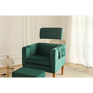 TAKUKA Modern Accent Velvet green Chair Upholstered Armchair with Ottoman Fabric Armchair and Footrest Set Comfy Reading Single Sofa for Living Room Bedroom (Velvet green)