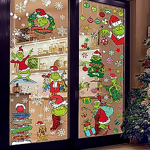 100 PCS Christmas Window Clings - Christmas Window Clings for Glass Windows,Christmas Elf Faces Window Stickers with Snowflake,Double Sided Static Window Clings for Christmas Window Decals(9 Sheets)