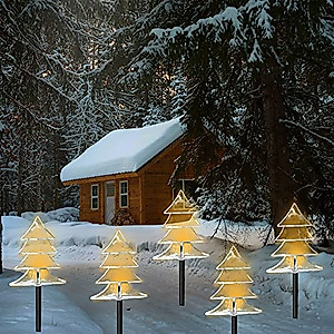 ooLALoo Solar Led Pathway Lights Christmas Tree Path Light for Christmas Holiday Decoration Waterproof Garden Light Yard Decoration Warm White (Trees)
