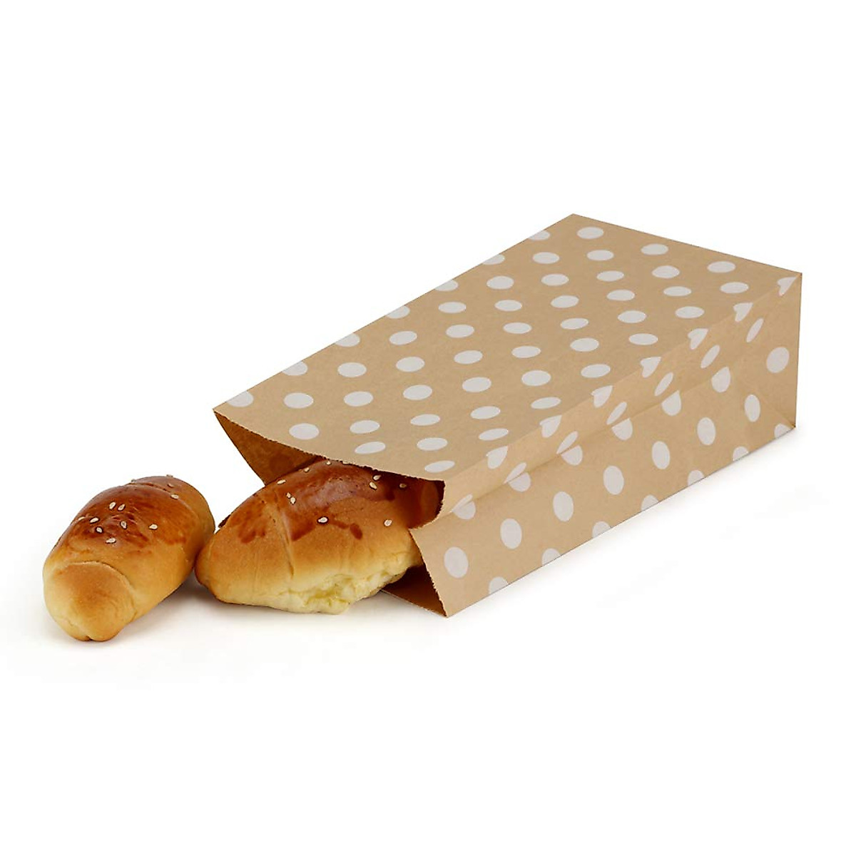 BagDream 4lb 5x2.95x9.45 Inches 100Pcs Kraft Paper Bags, Snack Bags, Bread Bag, Craft Bags, 100% Recycled Kraft Paper Brown Lunch Bags with White Dot
