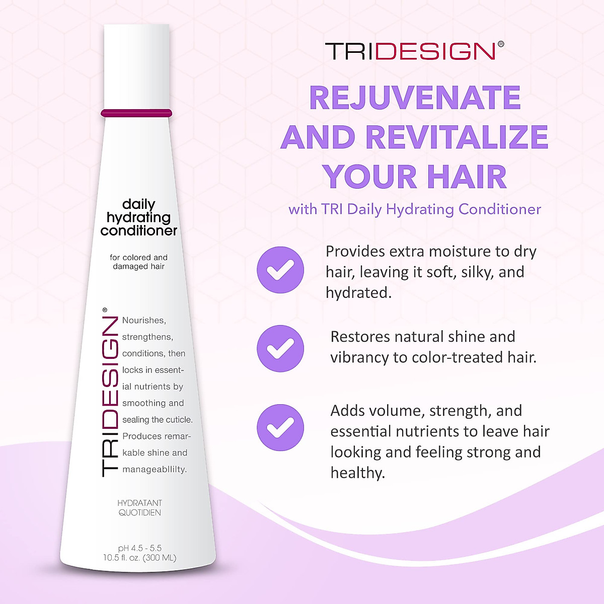 TRI Design Hydrating Conditioner for Women - Extra Moisturizing, Restorative Conditioner for Dry, Damaged, and Colored Hair - Adds Luminous Volume and Healthy Shine - 10.5 Fluid Oz