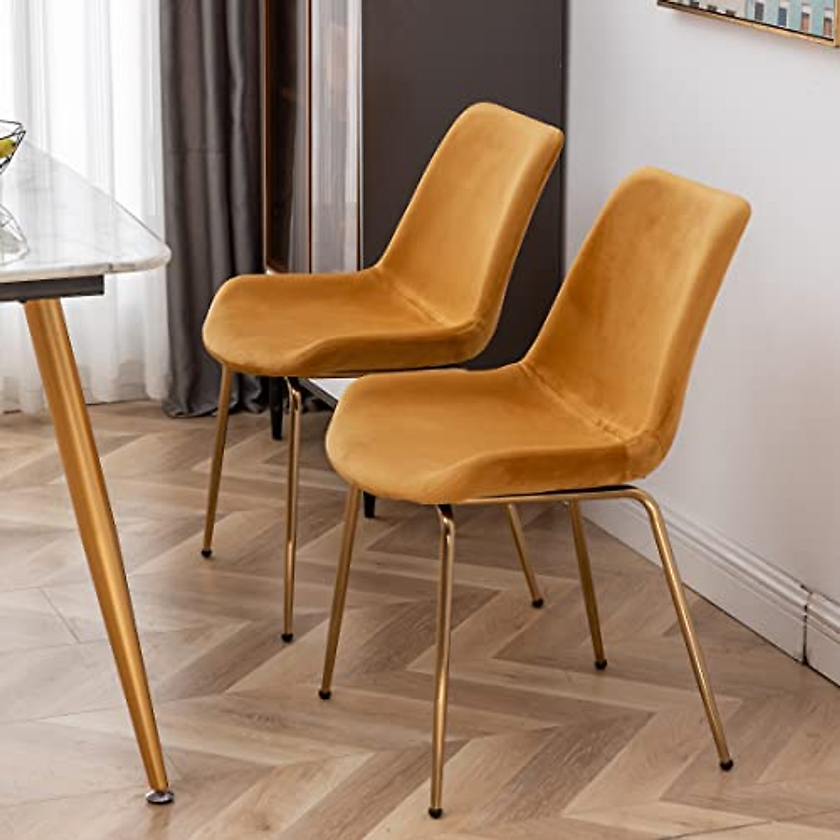 Roundhill Furniture Aufurr Velvet Dining Chairs, Set of 2, Gold