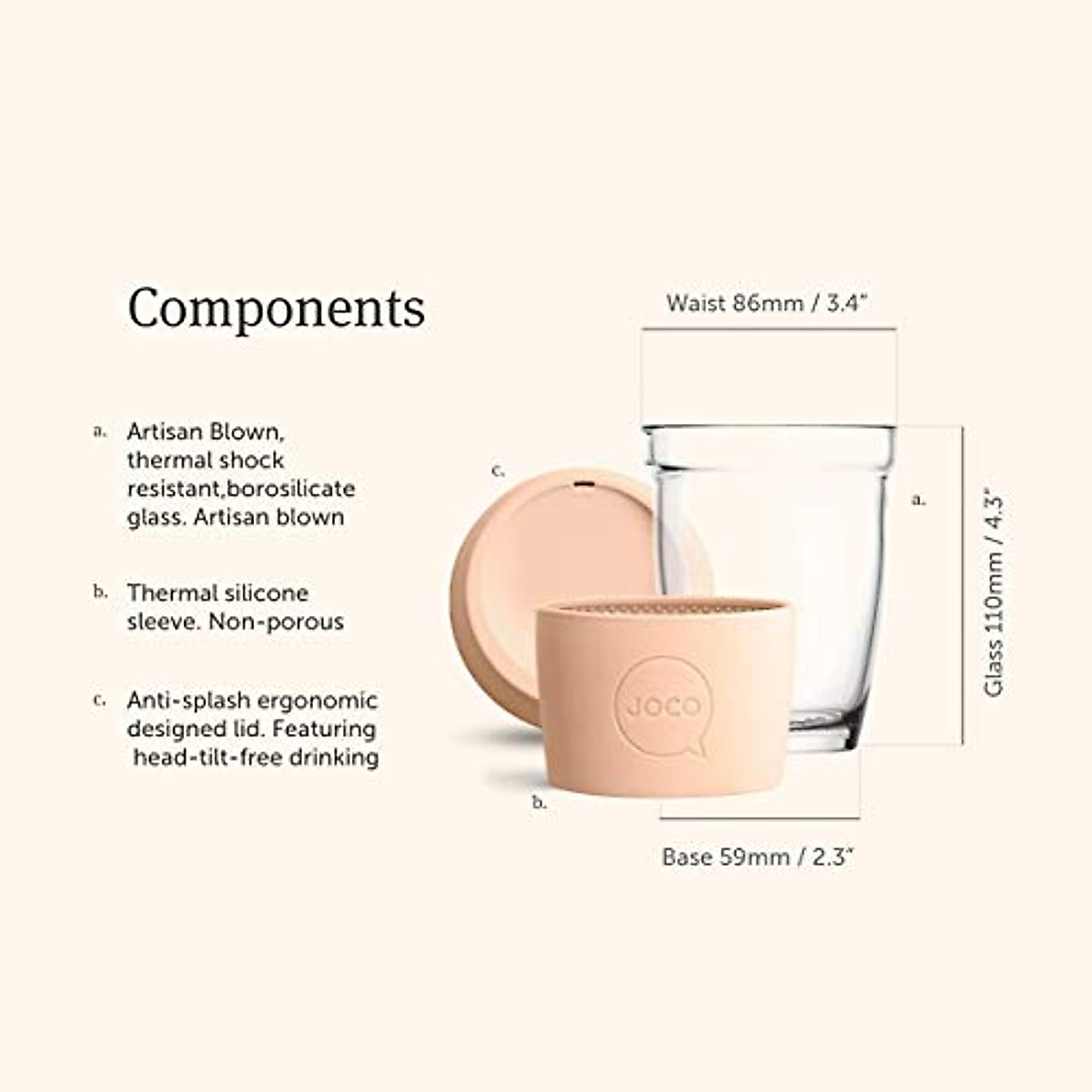 JOCO Cup 12oz - Eco-innovative Borosilicate Glass Reusable Classic Cup - Travel Mug with Silicone Lid Compatible Roll Straw (Black)