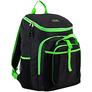 FUEL Teens Student Water Resistant Backpack Set Lunch Bookbag Bag Soft Reusable Insulated Cooler Lunch Box Thermal Travel Office Lunch Bag, Black with Neon Green