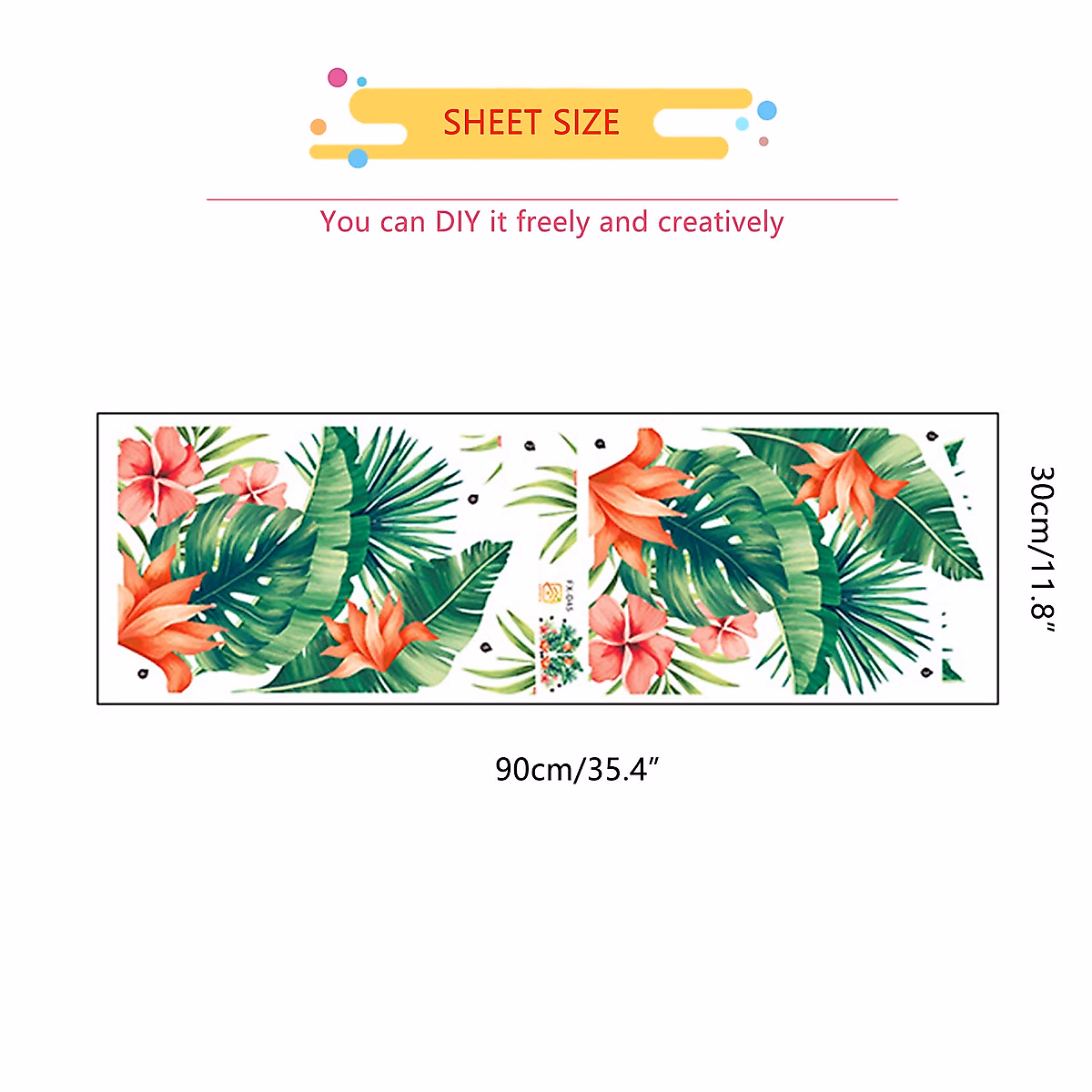 MOLANCIA Tropical Hibiscus Flower Wall Decals,Nature Palm Tree Leaf Plants Wall Sticker Art Murals,Removable Green Tropical Plants Tree Leaves Stickers for Living Room Kids Nursery Room Wall Art Decor