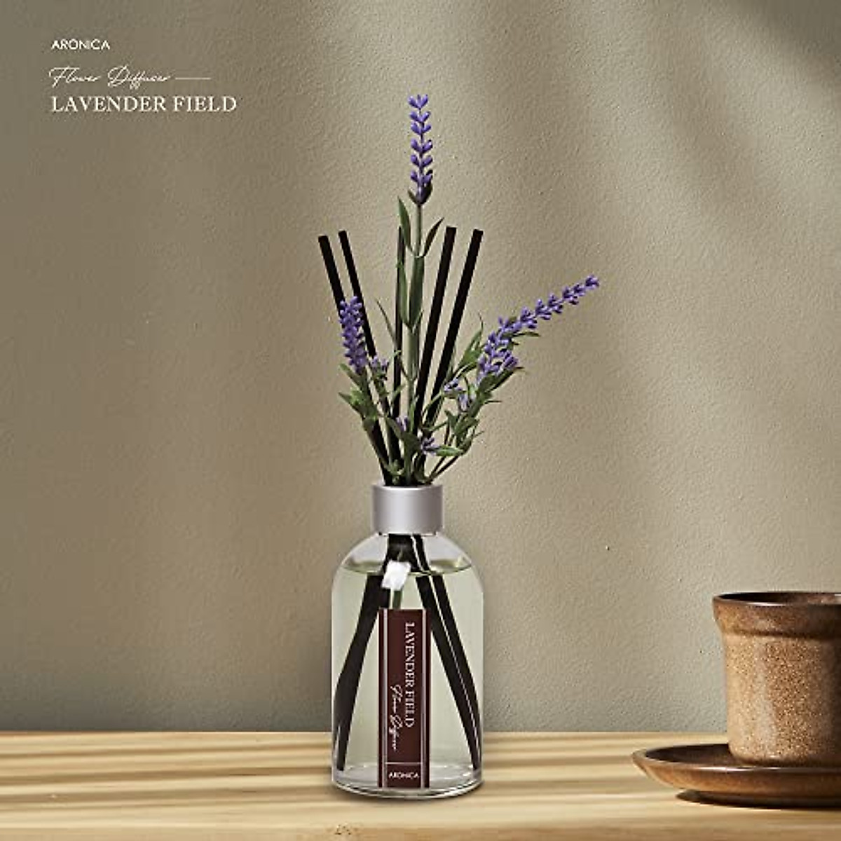 Aronica Flower Reed Diffusers Bathroom Decor, Lavender Field Scent, 6.76 oz, Home Decor Lavender Bathroom Air Freshener, Guest Room Decor, Infuser with Essential Oils, Office Decor for Women