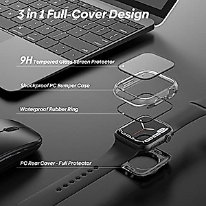 Yolovie [2 Pack] 2 in 1 Waterproof Case Compatible for Apple Watch 40mm SE Screen Protector Series 6 5 4 Tempered Glass Film PC Face Cover & Back Bumper for iWatch Accessories - 40mm Clear x2