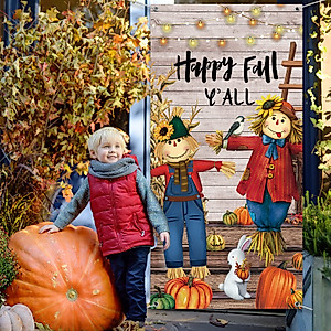 Fall Thanksgiving Door Cover Happy Fall Y'all Door Decorations Fall Harvest Pumpkin Photography Backdrop for Thanksgiving Party Supplies Autumn Home Decor, 71 x 35 Inches