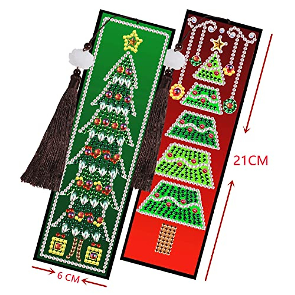 Christmas Tree Diamond Painting Bookmark - pigpigboss 2 Sets Bookmark Diamond Painting with Tassel Christmas Tree Bookmark Diamond Dots Art for Student Teacher Christmas Decor Gift