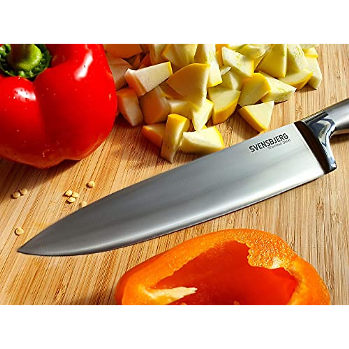 Svensbjerg Modern-Silver Chef Kitchen Knife Set without Block, Chef Knife Set for Cooking, Knife Set for Kitchen, Stainless Steel, Sharp, German Brand | SB-KS101