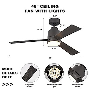 POLYECO Modern Ceiling Fans with Light, 6-Speed LED Ceiling Fan with Reversible DC Motor, Remote Control & Timing Function for Living Room Dining Room Bedroom(Matte Silver)