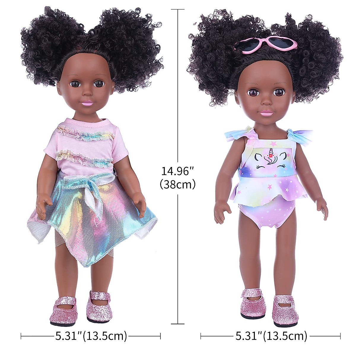 UZIDBTO Black Dolls and Black Baby Doll Accessories - 14.5 Inch Silicone African Baby Doll with Clothes Unicorn Theme Doll Swimsuits Best Gift for Girls Kids