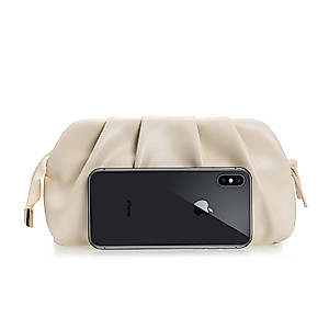 CHARMING TAILOR Chic Soft Vegan Leather Clutch Bag Dressy Pleated PU Evening Purse for Women (Off White)