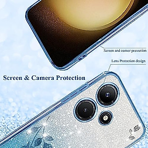 Yarxiawin for Infinix Hot 30i Case Clear Glitter Sparkle Luxury Shiny Infinix Hot 30i Phone Case Silicone TPU Soft Flower Transparent Shockproof Cover Pruple Thin (Blue)