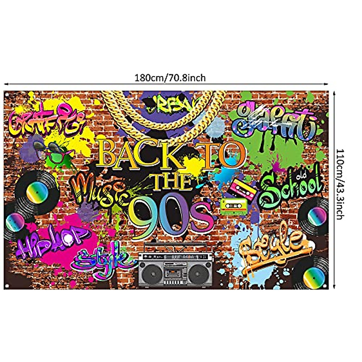 90s Backdrop for Photoshoot Hip Hop Graffiti Banner Brick Wall Retro Radio Photography Background Back to The 90’s Themed Party Decoration Studio Props 5.9 x 3.6 ft
