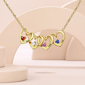 MissNaNa Mom Gift Personalized Mother Necklace with 1-6 Birthstones & Engraved Names Custom Family Necklace Heart Name Necklaces for Mother's Day (Gold, 5 Name)