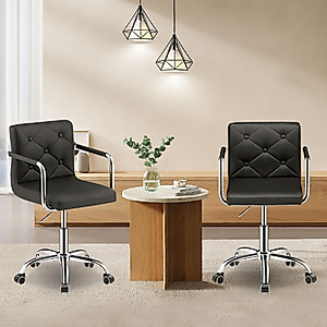 VECELO Rolling Work Chair for Home Office Desk Adjustable Height with Wheels for Study/Task 360°Swivel, Mid Back, Set of 1, Black