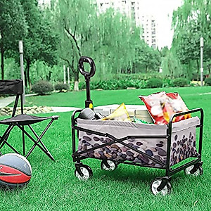 Collapsible Wagon Cart Varied Pebbles on White top View Foldable Utility Wagon Large Capacity Garden Cart with Push Bar for Beach Camp Outdoor Shopping
