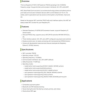 Waveshare PN532 NFC HAT Compatible with Raspberry Pi with I2C / SPI/UART Interface Comes with Online User Manual