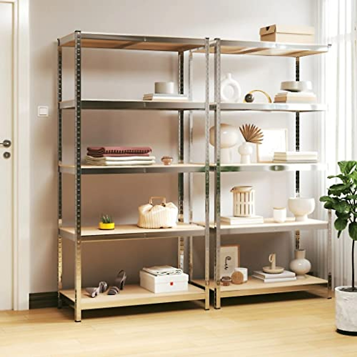 vidaXL 2X 5-Layer Heavy-Duty Shelves Industrial Shelving Workshop Storage Rack Warehouse Corner Shelf Unit Gray Steel and Engineered Wood