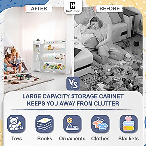 Fencer Wire Toy Organizer Bookcase with 8 White Plastic Bins, Perfect Storage Solution, for Toddler, Storage Cabinet, Playroom Organization and Storage, Toy Organizers and Storage Bins, White