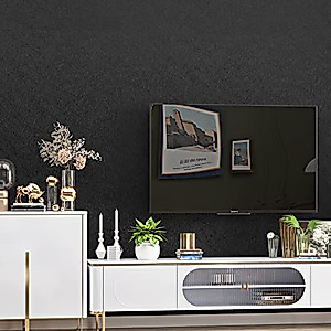 Wallercity Silk Black Contact Paper for Countertops 17.5''x118'' Self Adhesive Removable Contact Paper for Cabinets and Drawers Textured Peel and Stick Wallpaper Waterproof Vinyl Wall Stickers