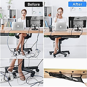 Cable Management Net Under Desk Kit, ZZM Privacy Mesh Cable Manager Flexible Under Desk Wire Net Large Capacity Cord Organizer Net for Office,Standing Desk, Home, 26 X 10 Inches (1 Pack)