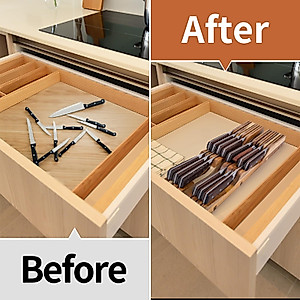 Ouvibor Acacia Wood Knife Drawer Organizer, In-Drawer Knife Block for 16 Knives & Honing Steel(Not Included), Drawer Knife Organizer for Steak Knives,Kitchen Knives, Washable & Saves Countertop Space